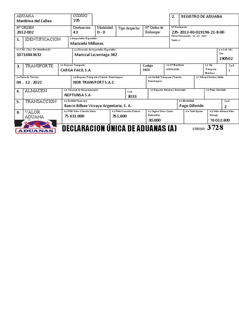 Dam Formato A | PDF | aduana | Comercio