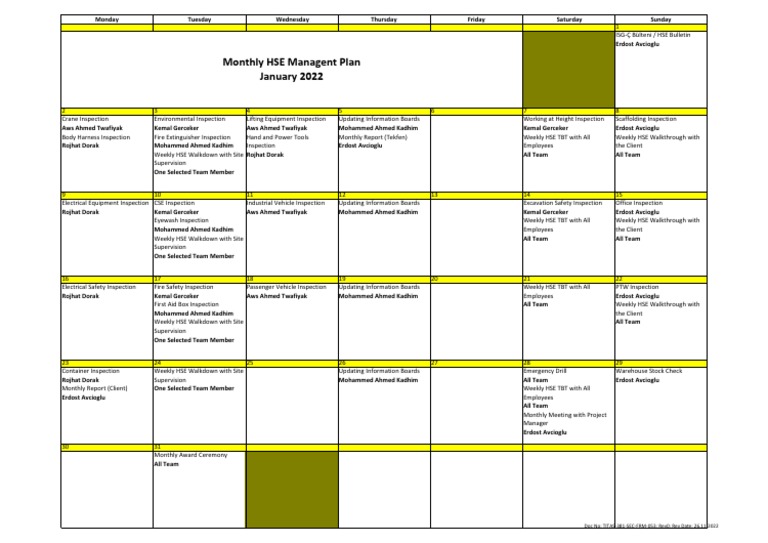 Monthly HSE Activity Calendar - January 2023 | PDF