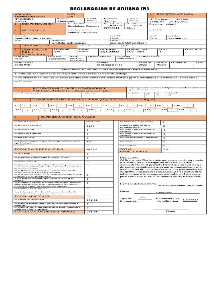 Declaracion de Aduana | PDF | Gestión de la cadena de suministro | Business