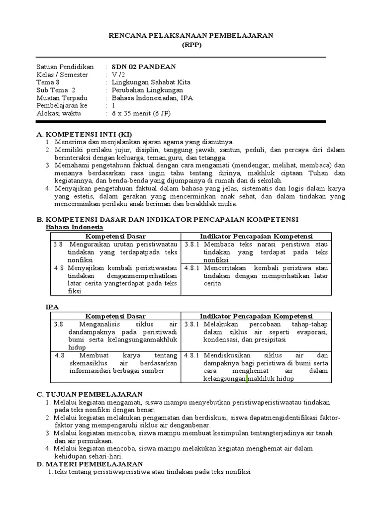 RPP Kelas - V - Tema8 - Konservasi Air - Erma Vismayanti | PDF