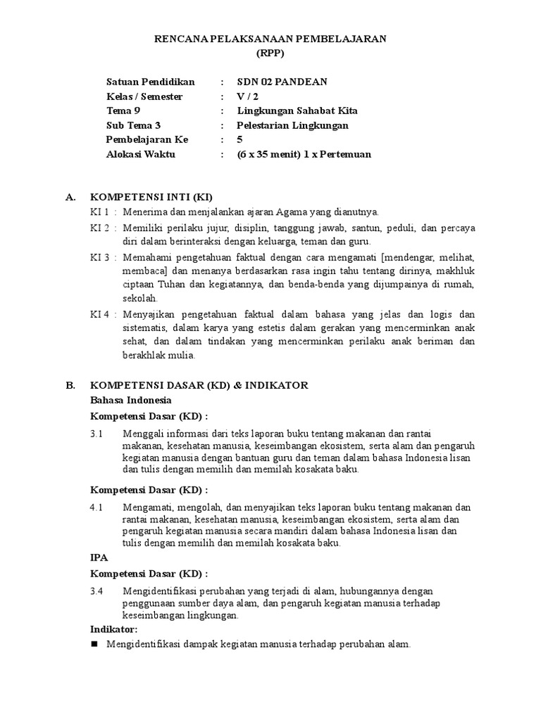 RPP Kelas - V - Tematik - Konservasi Energi - Erma Vismayanti | PDF