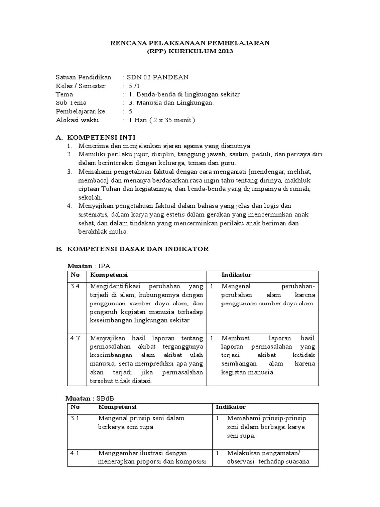 RPP Kelas - V - Tematik - Penanaman Dan Pemeliharaan Pohon - Erma Vismayanti | PDF