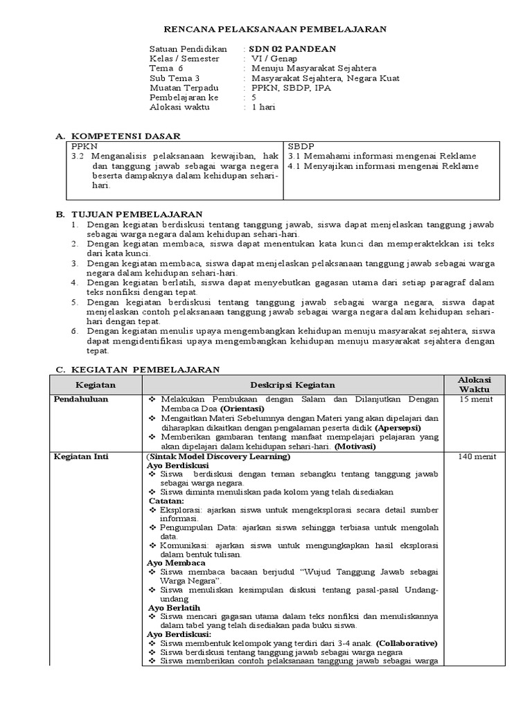 Rpp Kelas Vi Masyarakat Sejahtera Pdf