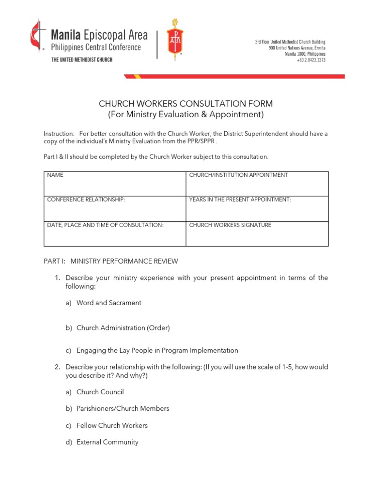 Church Workers Consultation Form (For Ministry Evaluation & Appointment ...