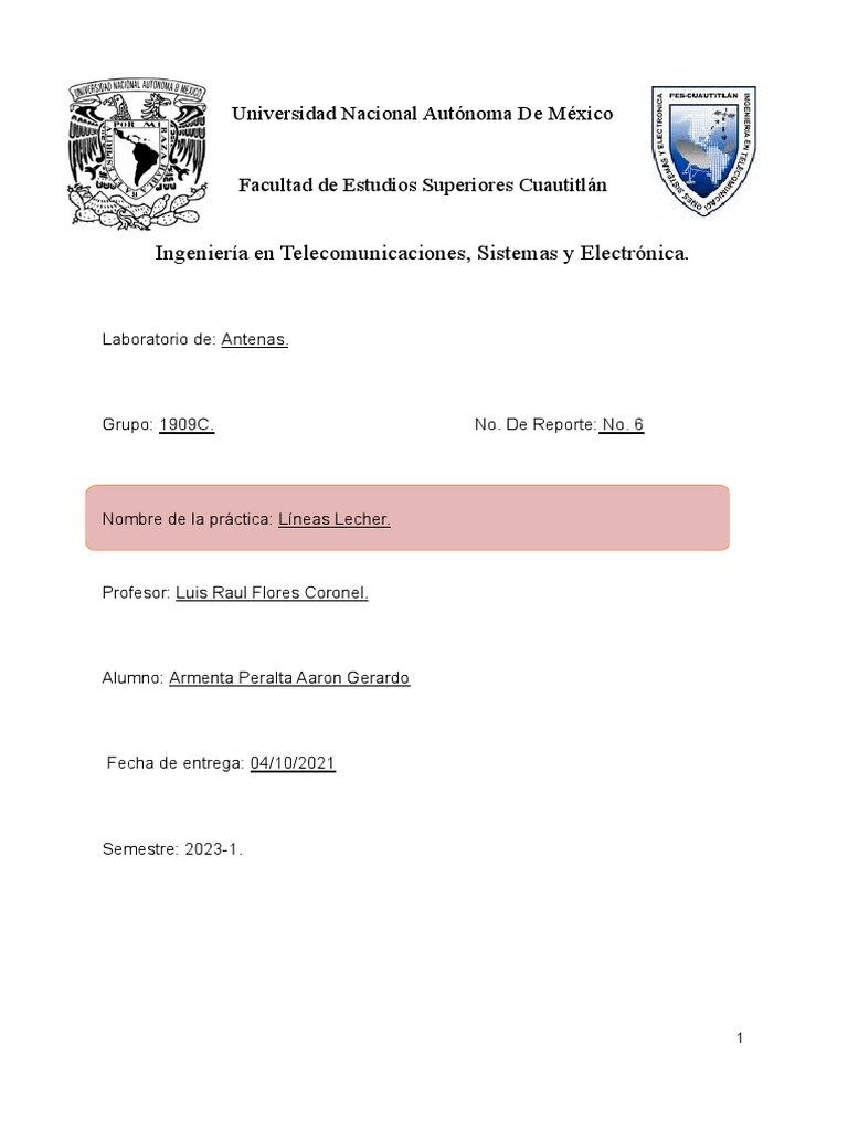 Reporte No. 6 Lineas Lecher | PDF | Oscilación | Ingenieria Eléctrica