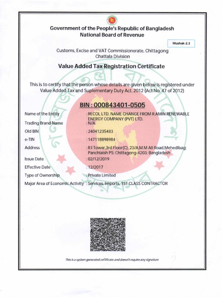 RECOL LTD. - VAT Registation Certificate | PDF