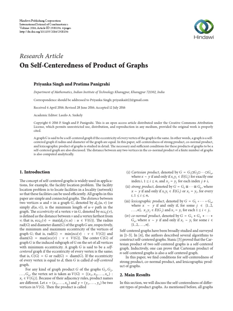 On Self-Centeredness of Product of Graphs | PDF | Vertex (Graph Theory) | Discrete Mathematics