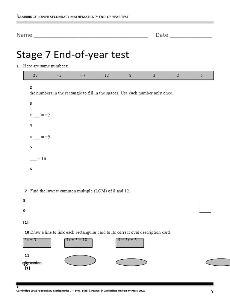 LS Maths 7 End of Year Test Editable | PDF
