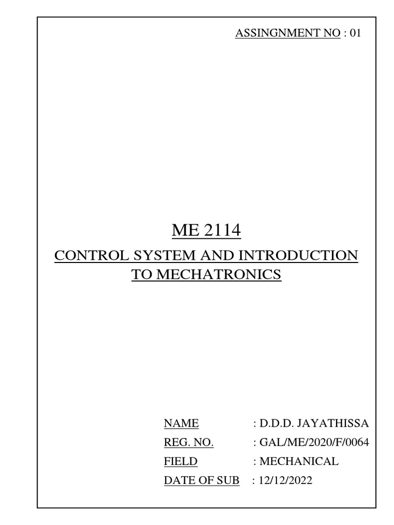 Mechatronics Assignment | PDF | Actuator | Sensor
