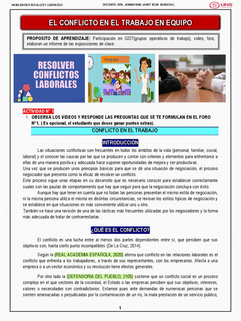 Sesión 1 - Modulo de Aprendizaje - Resolución de Conflictos - II U | PDF | Conflicto (proceso ...