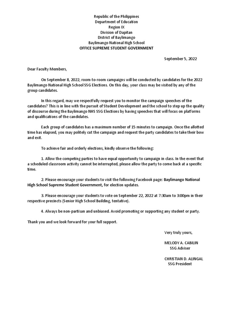 SSG Letter To Teachers For Room-To-Room Campaign | PDF