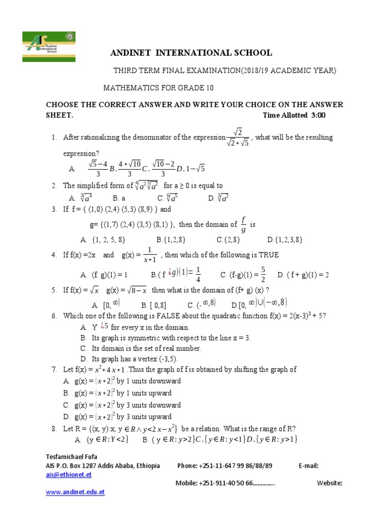 Model Exam 2019 | PDF | Area | Volume