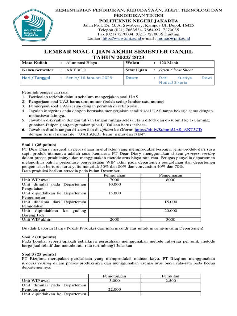LEMBAR SOAL UJIAN AKHIR SEMESTER GANJIL TAHUN 2022/2023 | PDF
