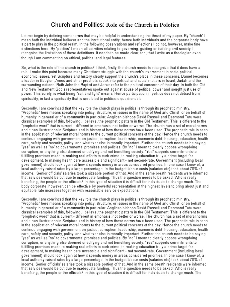 Church and Politics: Role of The Church in Polotics | Download Free PDF ...