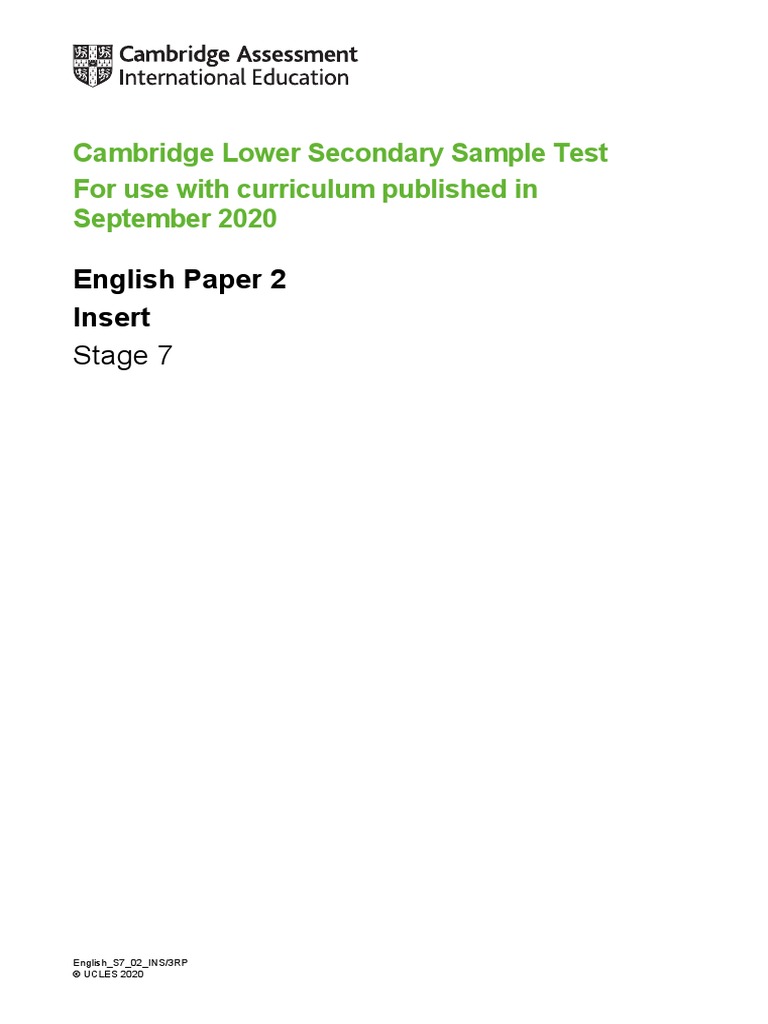 English Stage 7 Sample Paper 2 Insert - tcm143-595361 | PDF