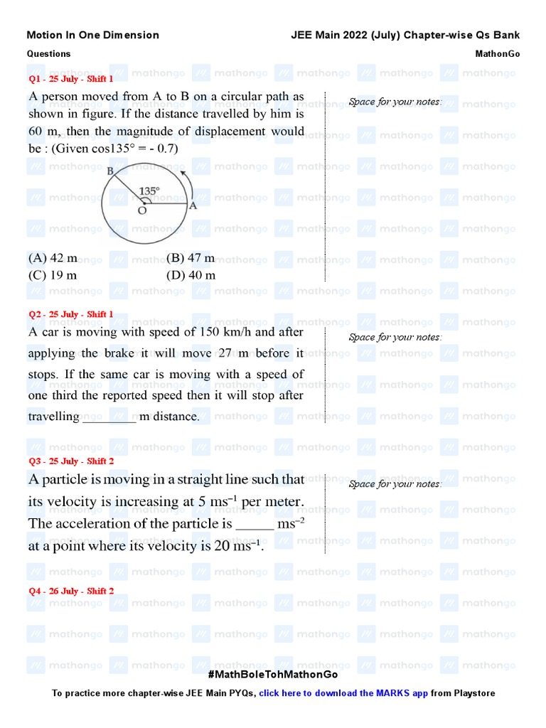 Motion in One Dimension DONE | PDF