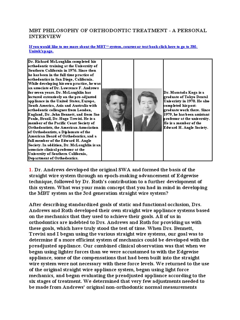 MBT Philosophy of Orthodontic Treatment | PDF | Orthodontics | Tooth