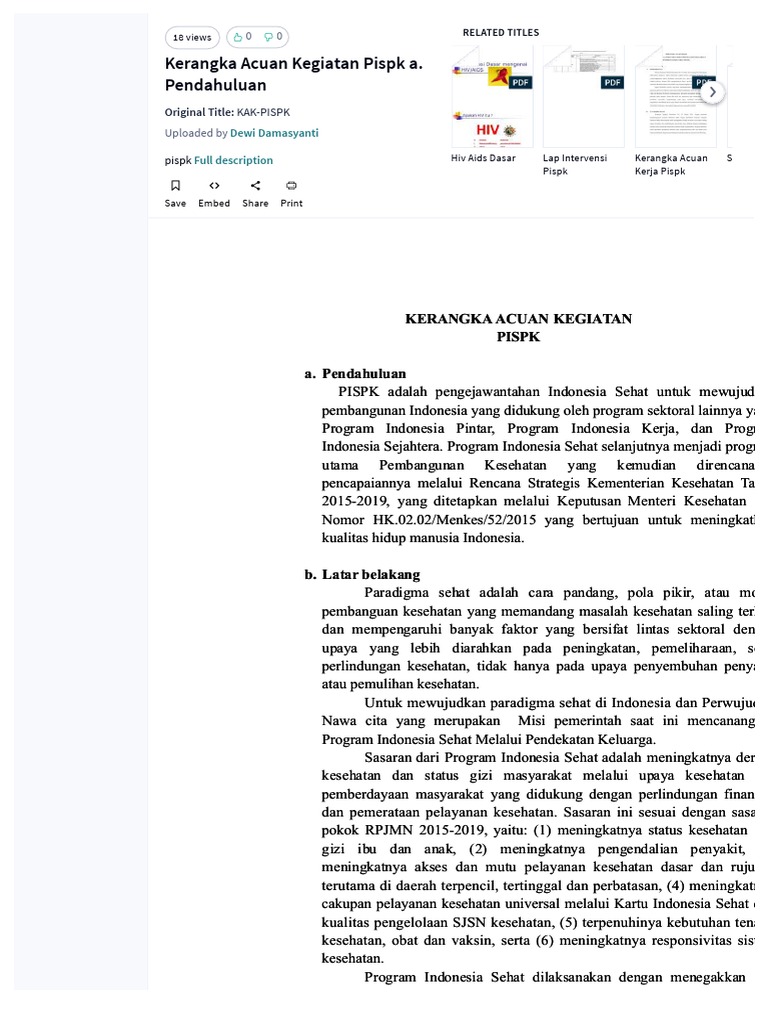 PDF Kerangka Acuan Kegiatan Pispk A Pendahuluan - Compress | PDF