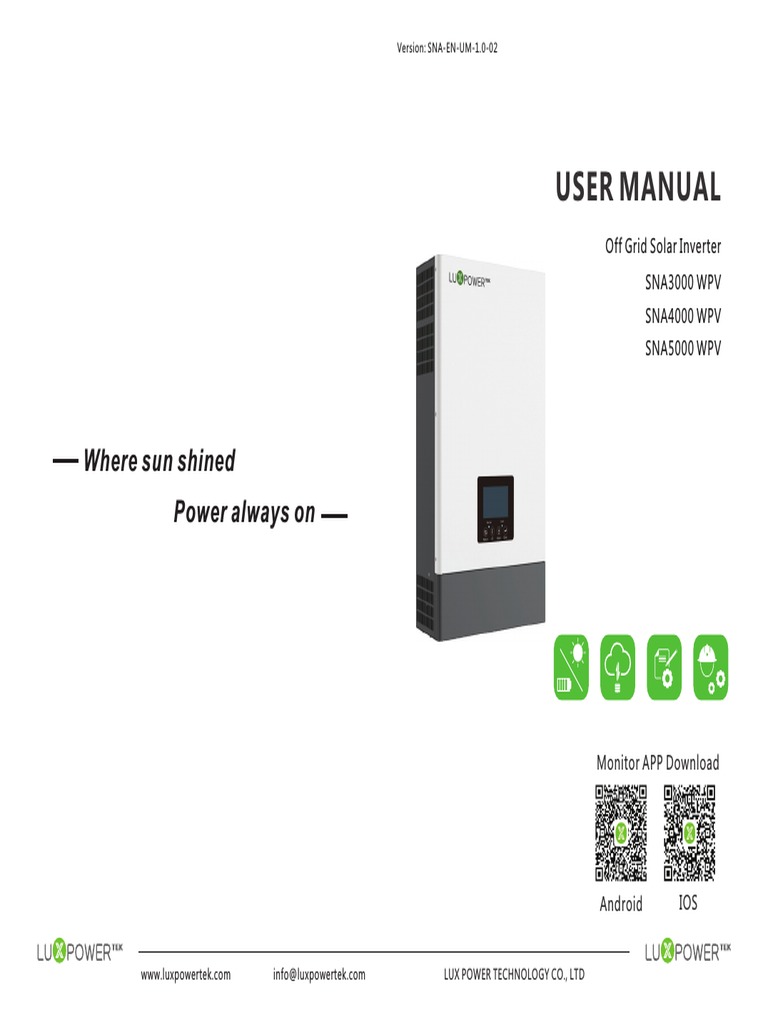 Lux Power 5KW Off Grid SNA5000WPV User Manual | PDF