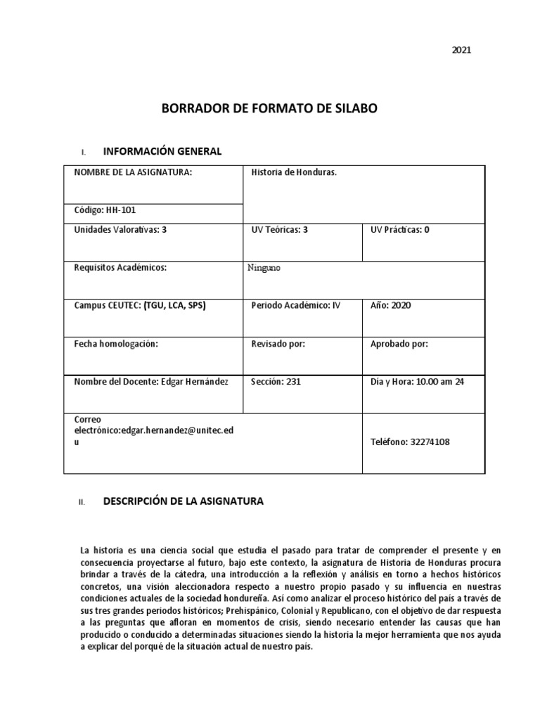 Formato de Silabo | PDF | Honduras | Américas