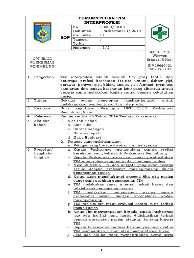 SOP Pembentukan Tim Interprofesi | PDF