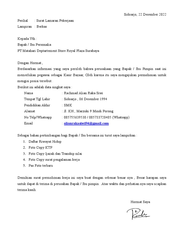 Surat Lamaran Dan CV | PDF