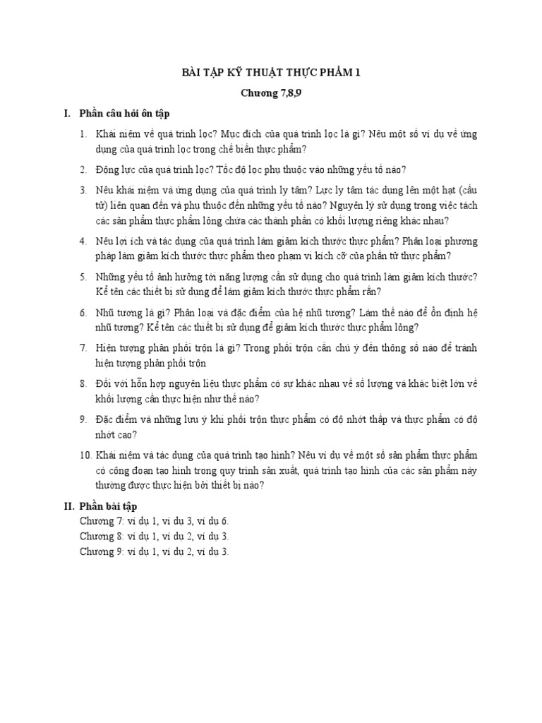 Bài tập KTTP 1 - Chương 7-8-9 | PDF