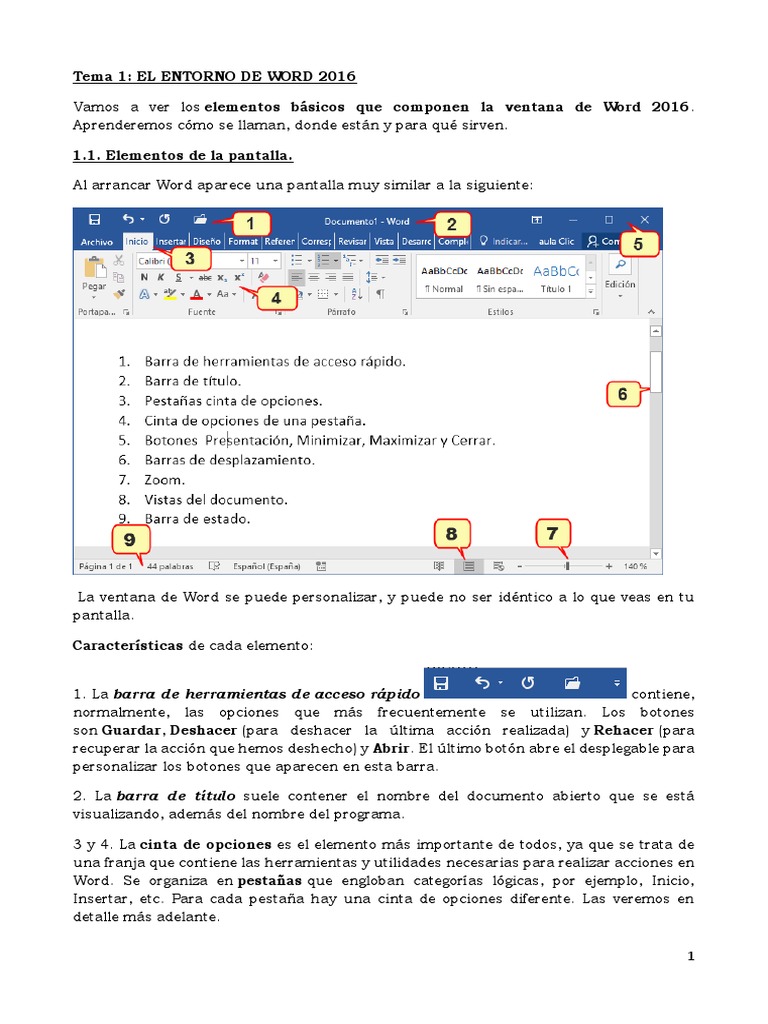 Unidad 1 - El Entorno de Word 2016 | Descargar gratis PDF | Ventana (informática) | Archivo de ...