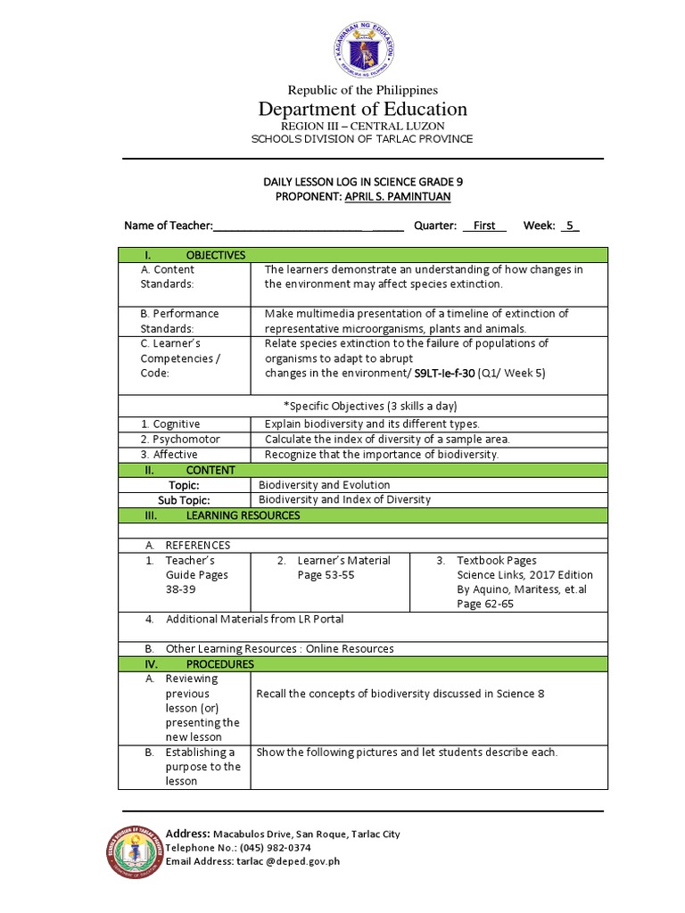 Grade 9 Science Lesson: Biodiversity Key | PDF | Biodiversity | Learning