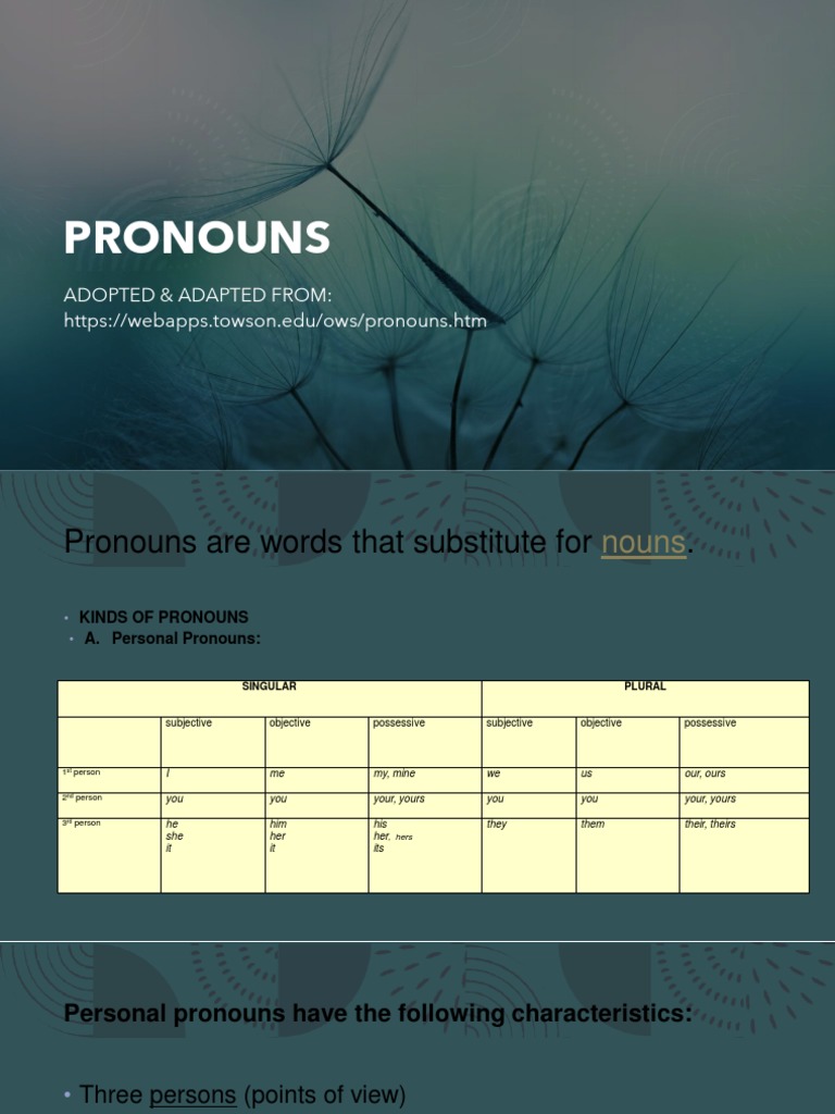 Lecture Notes - Pronoun | PDF | Grammatical Gender | Pronoun