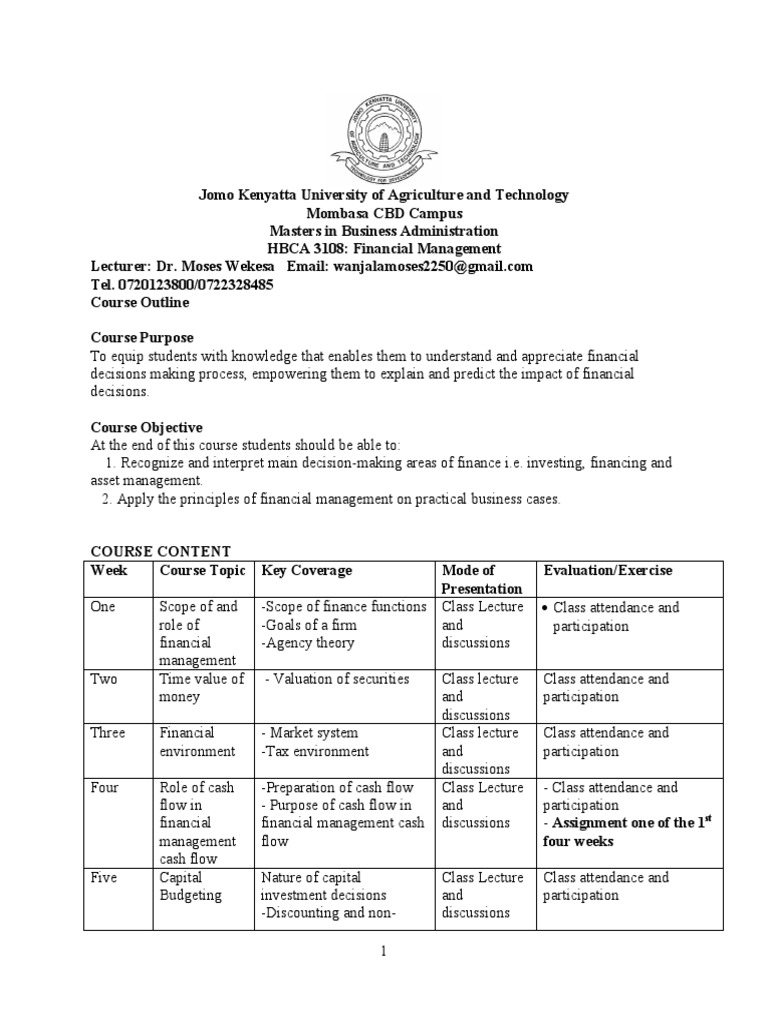 Jkuat Course Outline Financial MGT June, 2021 | PDF | Lecture ...