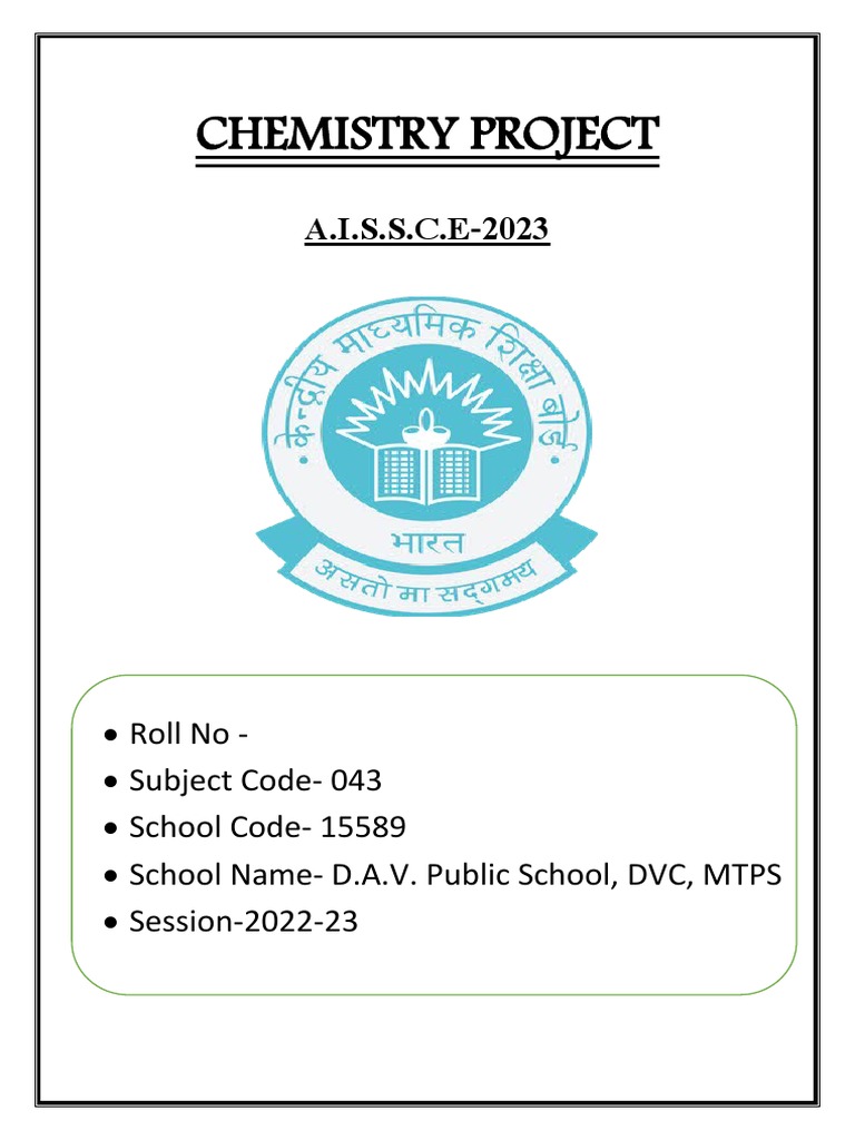 Chemistry Project Cover Page 2023 | PDF