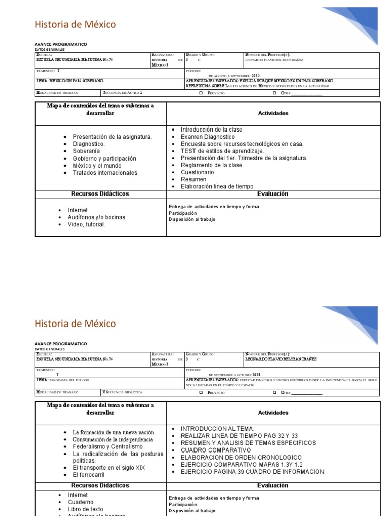AVANCE PROGRAMATICO de Historia 3ERO C | PDF