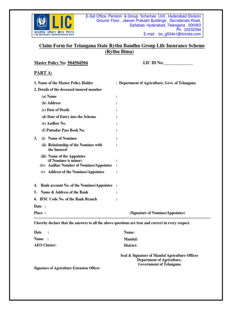 Rythu Bandhu Scheme Claim Form 1 | PDF | Financial Services ...