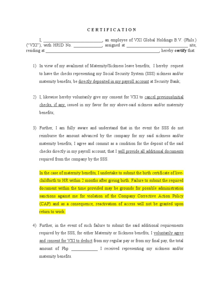 Certification For SSS Benefit | PDF