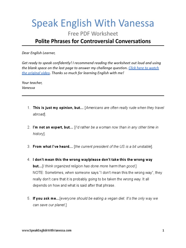 Polite Phrases For Controversial Conversations | PDF