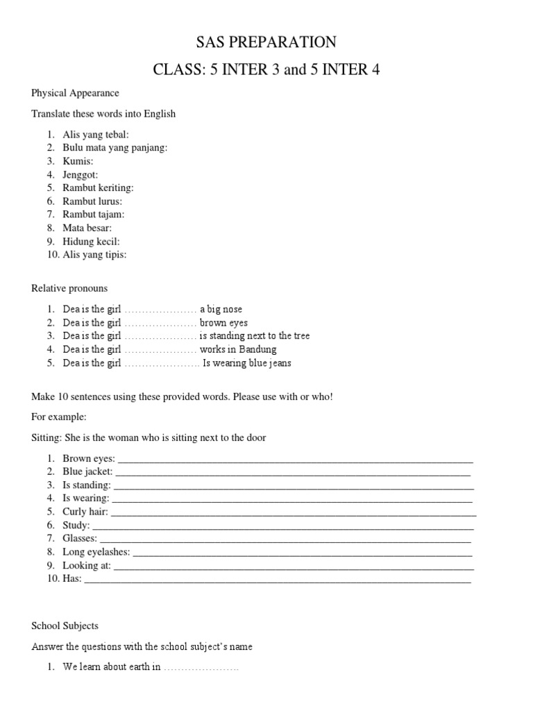 ENGLISH SAS PREPARATION For 5 INTER | PDF | Grammar | Syntax