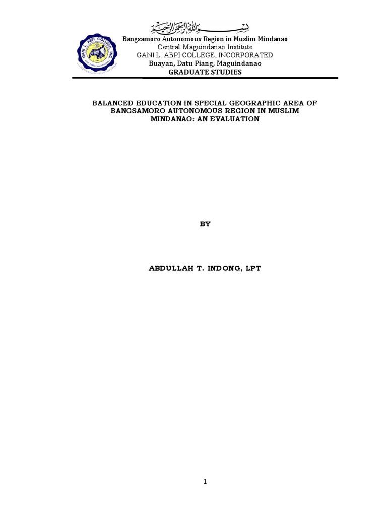 Proposal Indong Abdullah T. | PDF | Curriculum | Mindanao