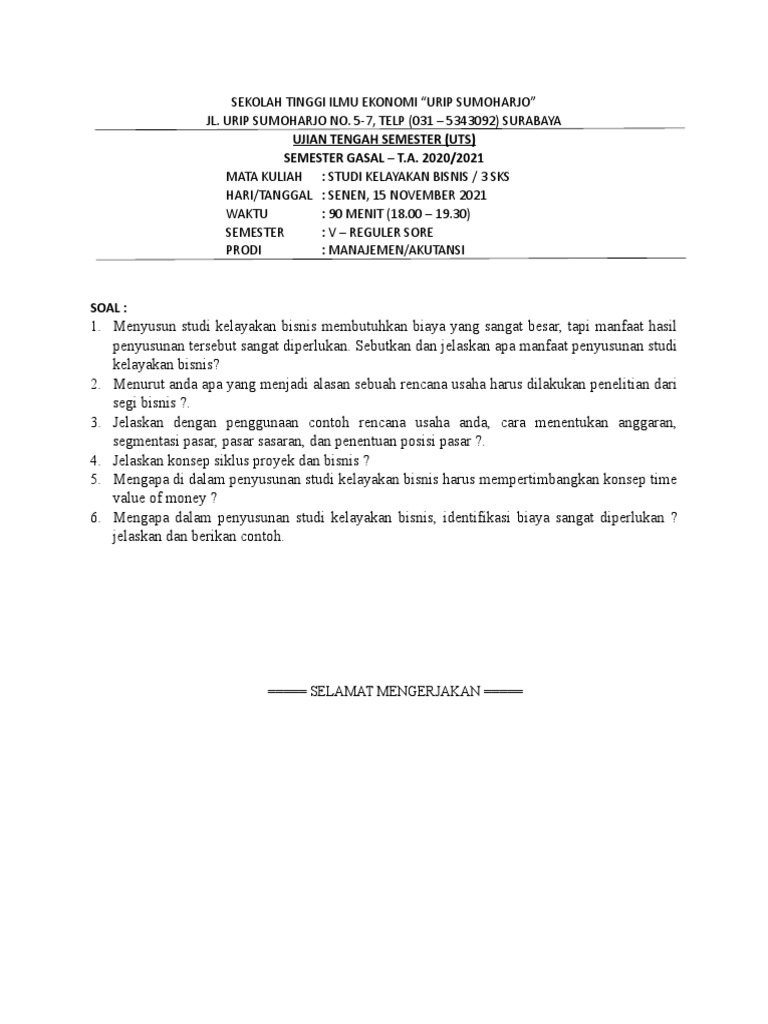 Uts Studi Kelayakan Bisnis | PDF