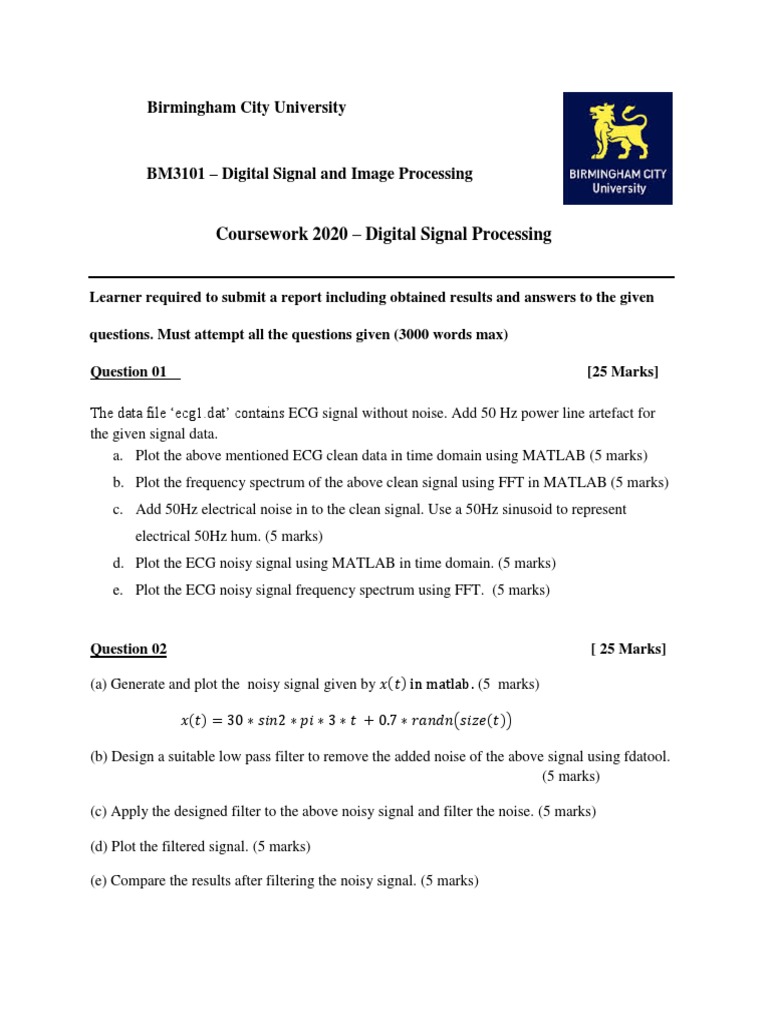 BM3101 - Assignment | PDF | Filter (Signal Processing) | Spectral Density