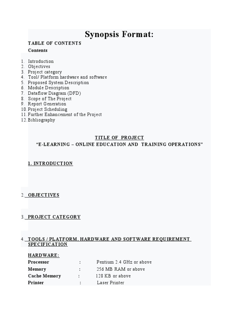 BCA 5TH SEM Synopsis Format | PDF