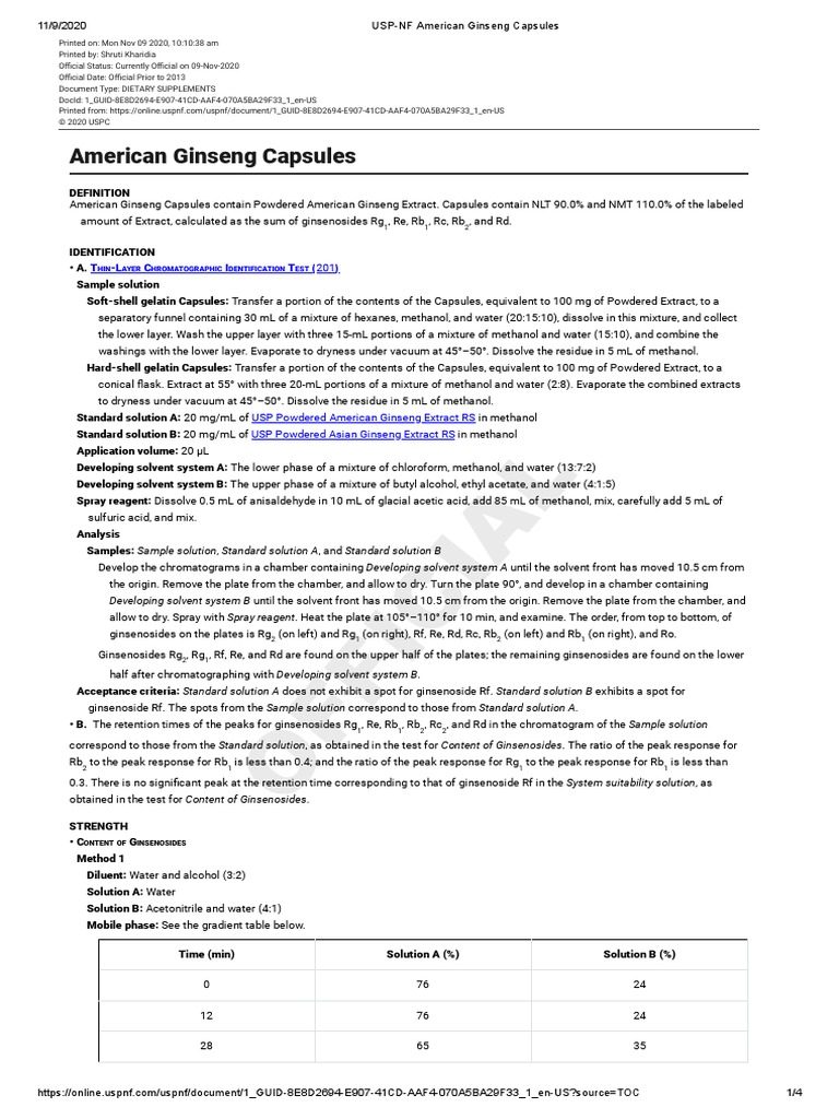 USP-NF American Ginseng Capsules | PDF