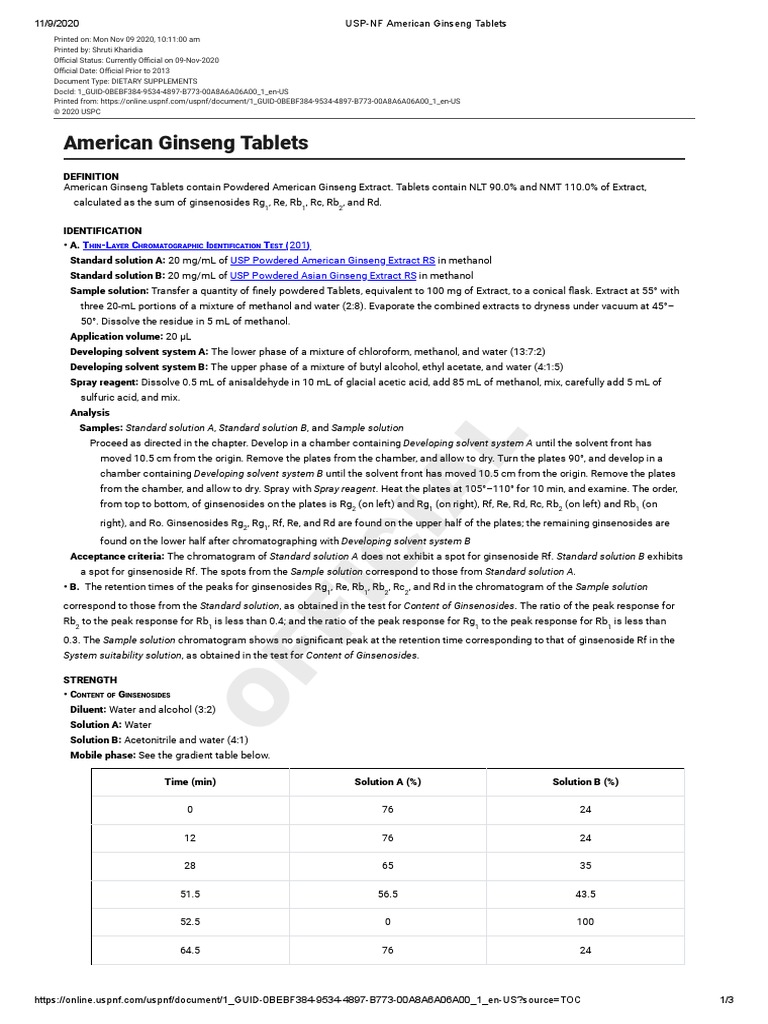 USP-NF American Ginseng Tablets | PDF | Chromatography | Tablet (Pharmacy)