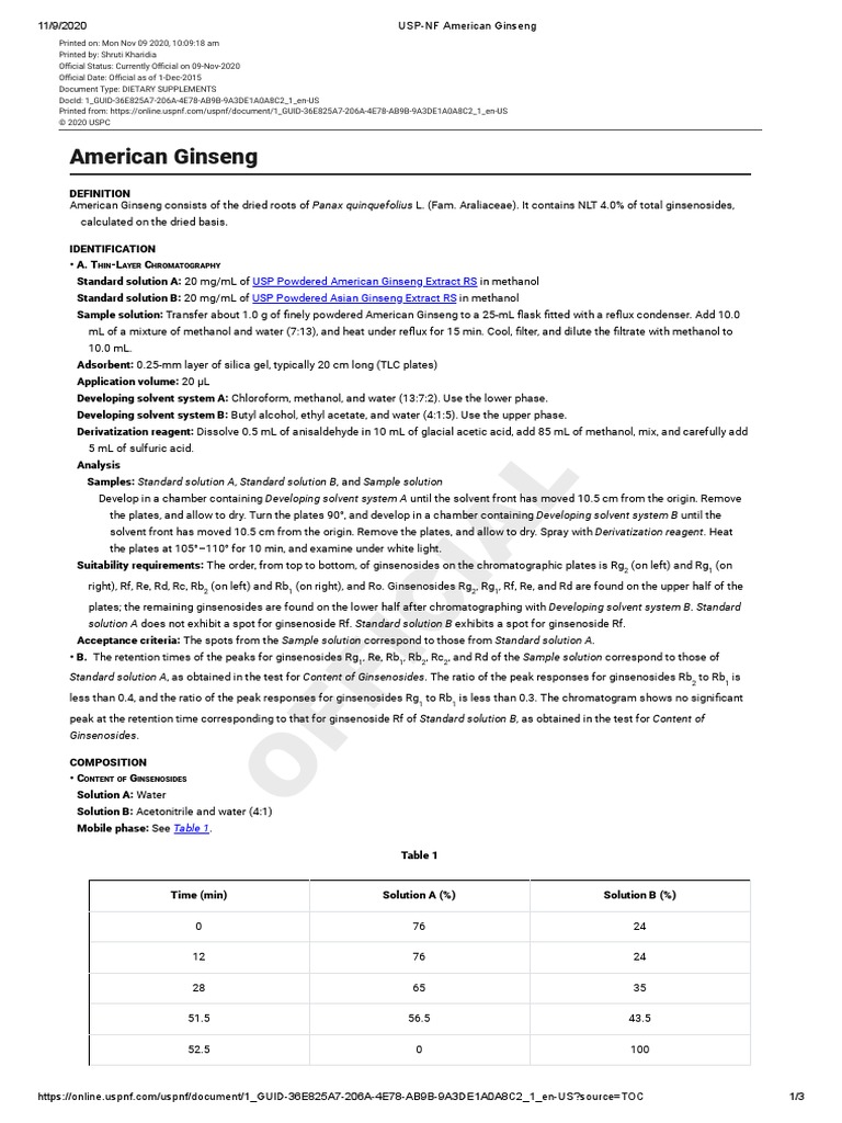 USP-NF American Ginseng | PDF | Thin Layer Chromatography | Chemistry