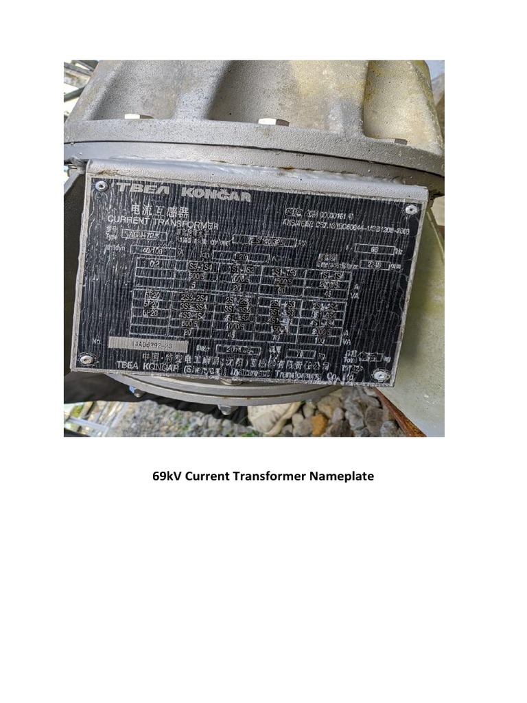 69kV Current Transformer Nameplate | PDF