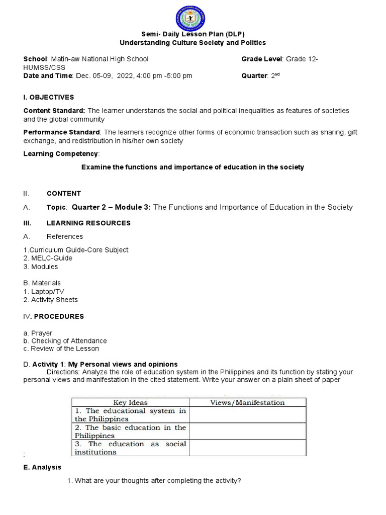 DLP Q2 UCSP Week 3 | PDF | Learning | Teachers DLP Q2 UCSP Week 3 | PDF | Learning | Teachers
