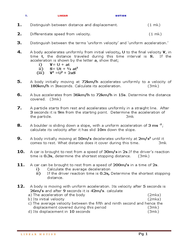 3 0 Linear Motion Pdf Rotation Around A Fixed Axis Acceleration