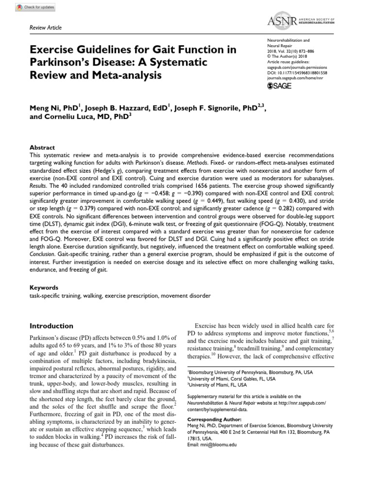 Exercise Guidelines For Gait Function in Parkinson's Disease: A ... Exercise Guidelines For Gait Function in Parkinson's Disease: A ...