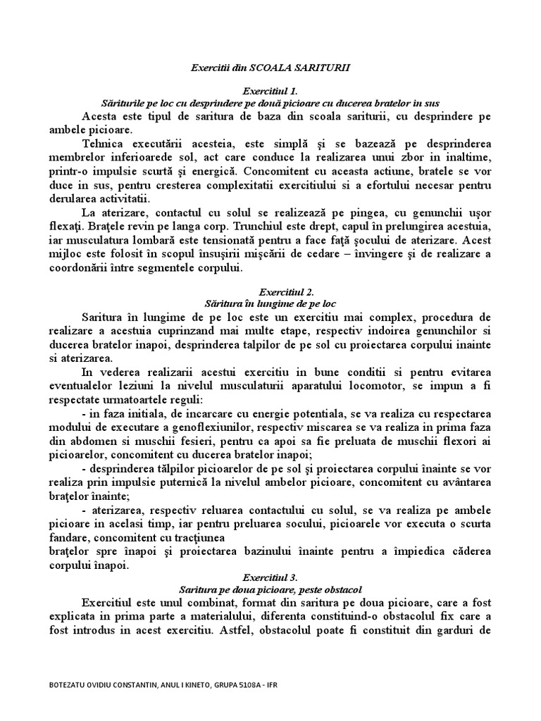 Exercitii Atletism Scoala Sariturii | PDF