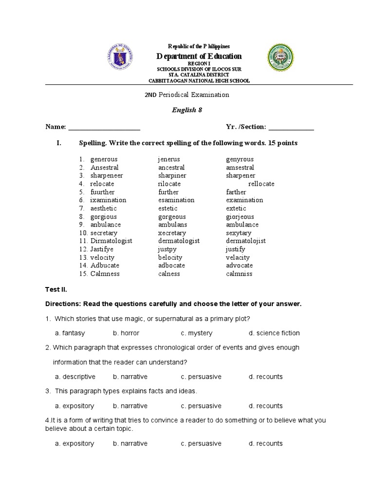 2ND PT in Eng.8 | PDF